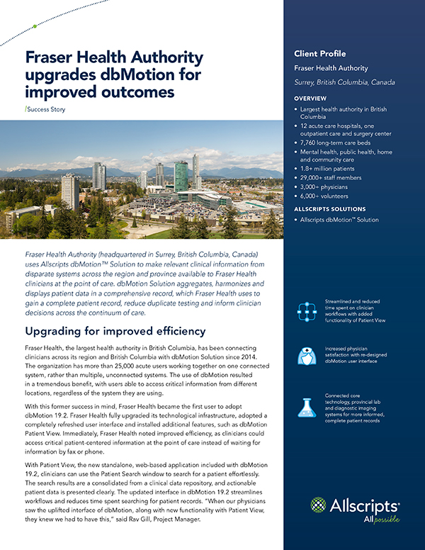 dbMotion Solution Improves Outcomes at Fraser Health - Altera Digital Health | Canada